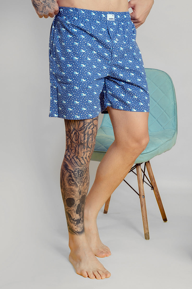 Men's Blue Cotton Boxers | Elastic Waist, Printed – Peplos Jeans