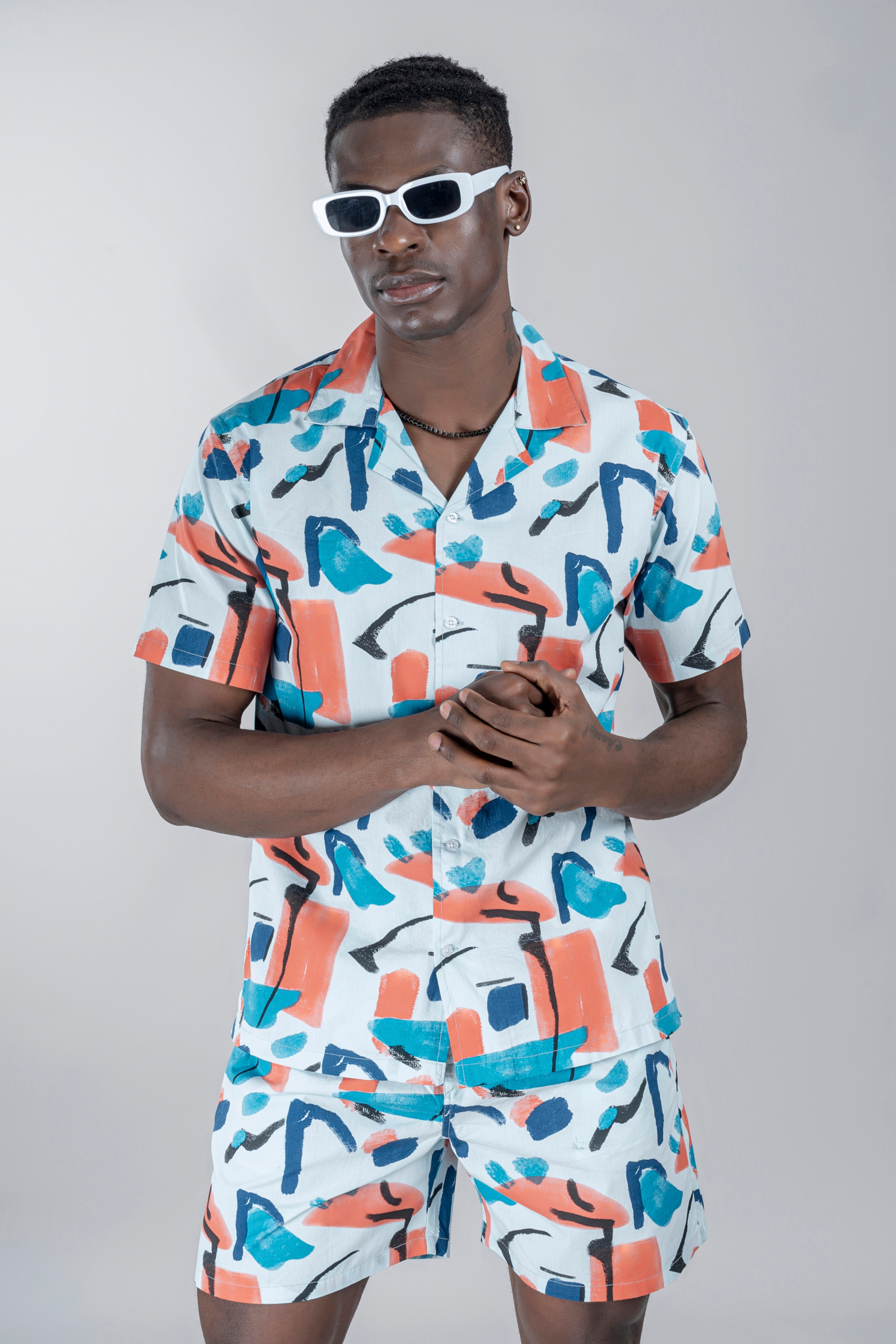 Printed White & Sky Blue Co Ord Set – Peplos Jeans