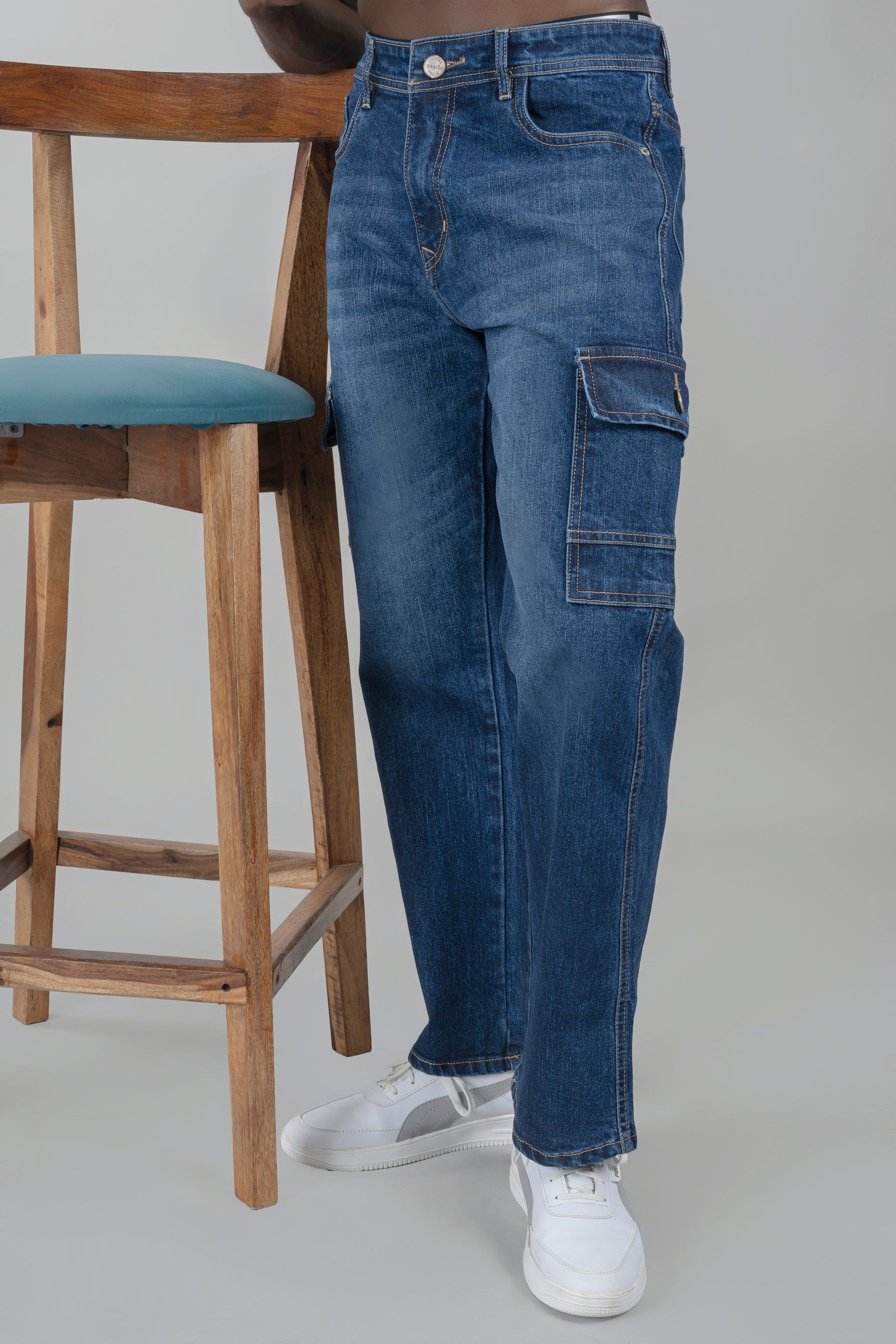 Regular Fit Dark Blue Cargo Jeans – Peplos Jeans